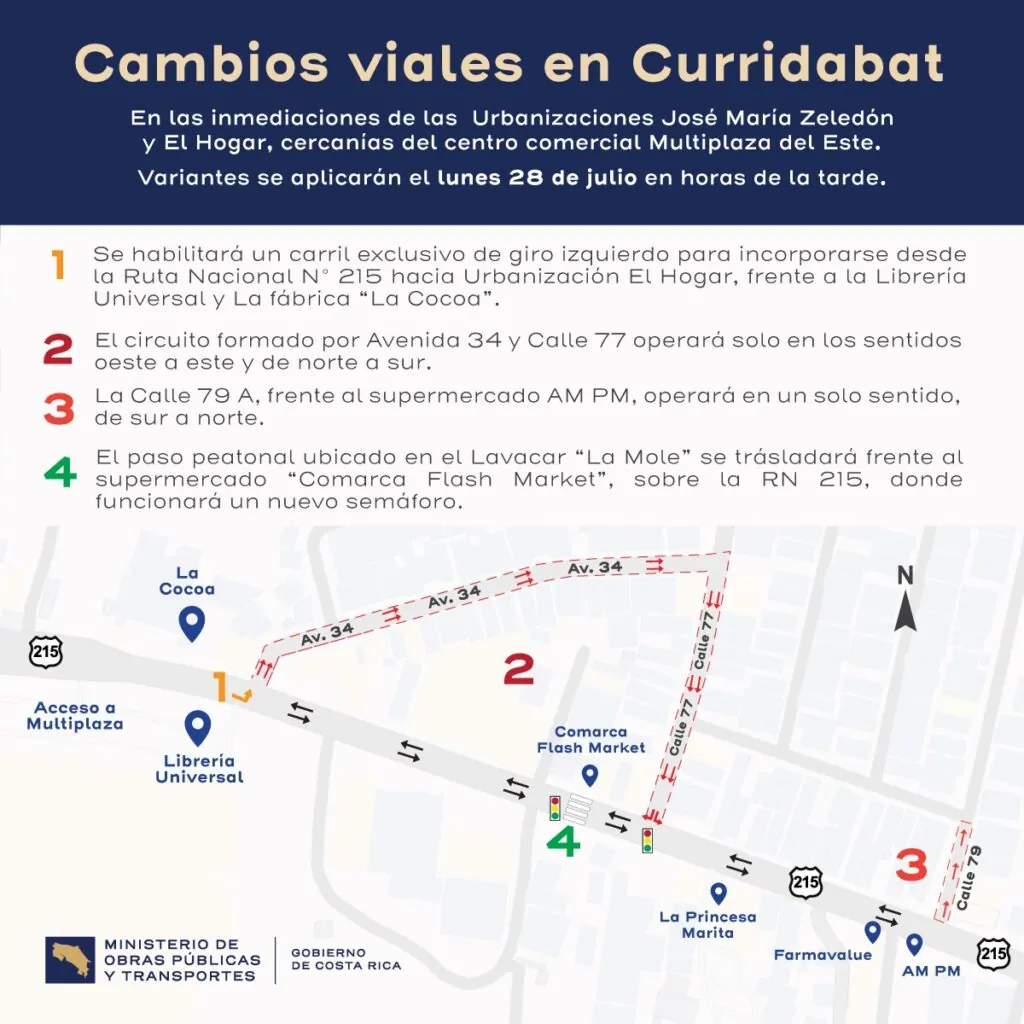 Ojo con los cambios viales en Curridabat desde este lunes por la tarde ...